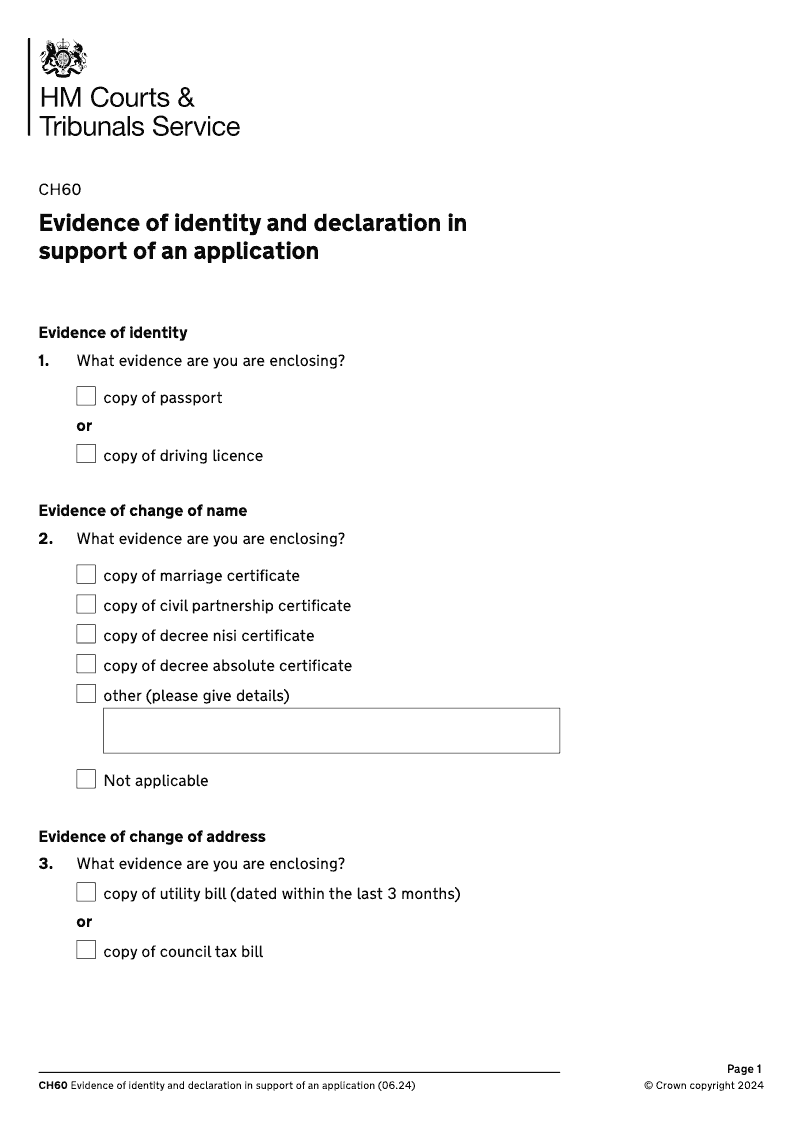 CH60 Evidence of identity and declaration in support of an application ...
