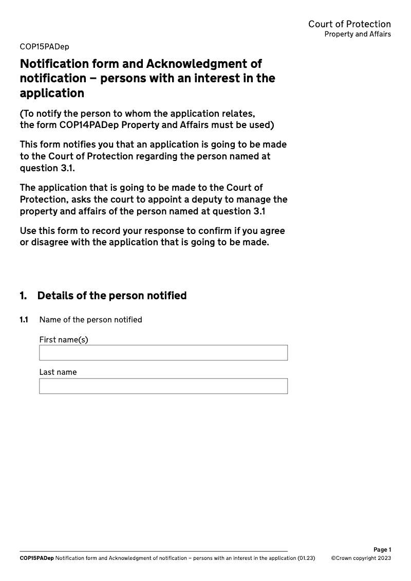 COP15PADEP-WF Notification form and Acknowledgment of notification ...