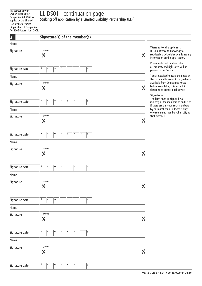 LL DS01 Continuation Page Signature(s) of the member(s) continuation page - LL DS01 Striking off ...