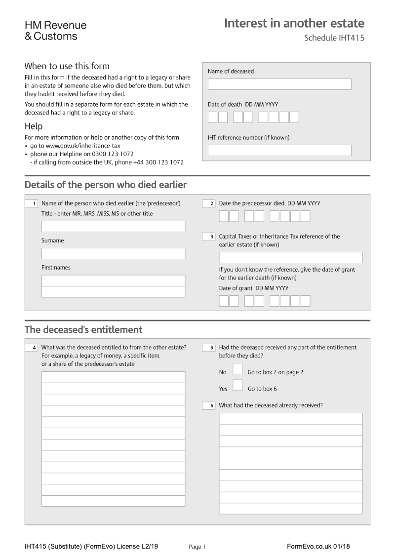 SA-IHT415 Interest in another estate (Schedule IHT415) (Standalone version)