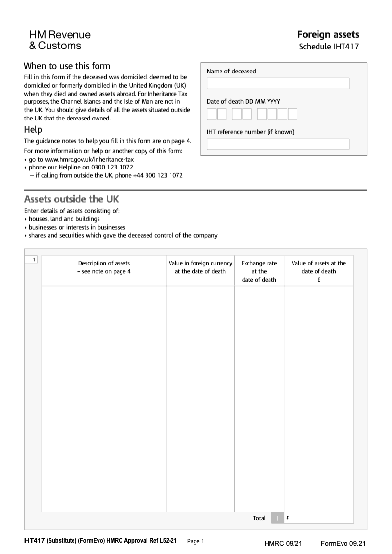 SA-IHT417 Foreign assets (Schedule IHT417) (Standalone version)