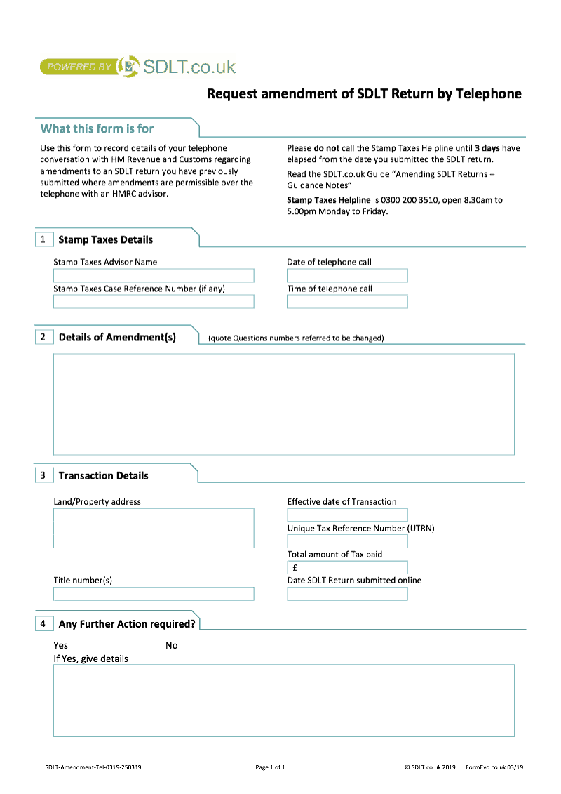 SDLT Amendment (2) Request for Amendments to Stamp Duty Land Tax return ...