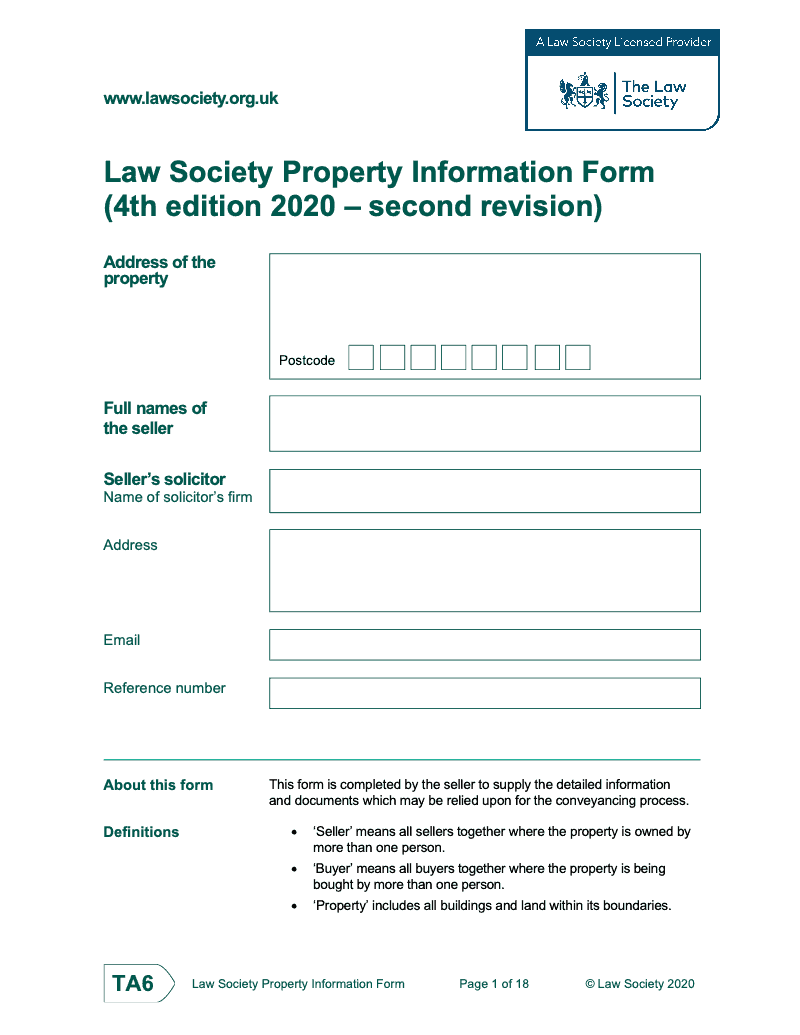TA6V Law Society Property Information Form (4th edition - second ...